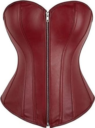 Grebrafan Gothique Cuir Bustier Corset avec Fermeture éclair Femme (EUR(34-36) M,Vin Rouge)