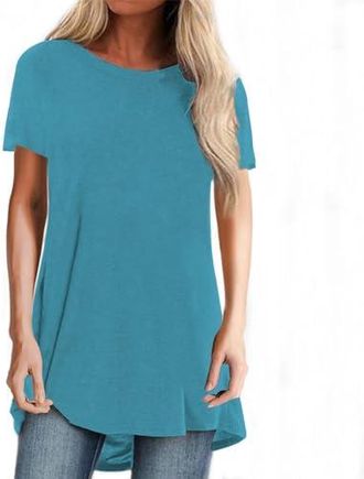 Generic Tunique d&eacute;t&eacute; pour femme - T-shirt long d&eacute;contract&eacute; et d&eacute;contract&eacute; - Col rond - Coupe ample - Tendance - Manches raglan - Pour sortir - T-shirt &agrave; manch