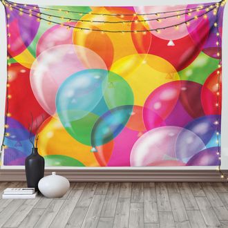 Abakuhaus Cartoon Wandteppich, Luftballons Muster Bunte Illustration Geburtstag Feiern Thema Spaß, aus Weiches Mikrofaser Stoff Wand Dekoration Für Schlafzimmer