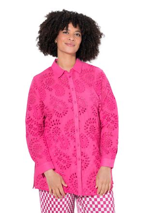 Angel Of Style Damen große Größen Übergrößen Plus Size Bluse, A-Linie, Lochstickerei, Langarm hibiskuspink 56 838537510-56