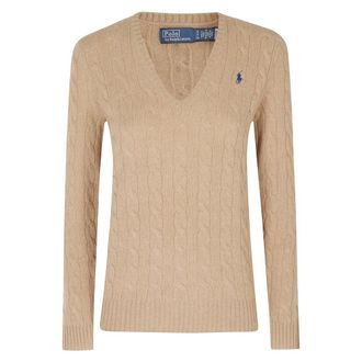 Polo Ralph Lauren Femme, Pulls, Brun, Taille: 42 FR Pull &agrave; col en V Kimberly &agrave; manches longues