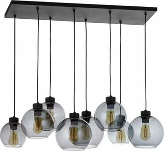 Licht-Erlebnisse H&auml;ngelampe Esstisch Glas Kugel Schirm 8 flammig Schwarz Grau