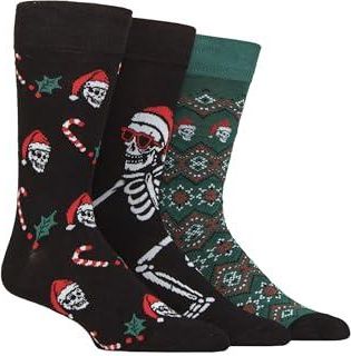SockShop Lazy Panda Homme Noël Bambou Chaussettes Paquet de 3 (FR/ES, Numérique, 40, 45, Taille normale, Taille normale, Crânes de Noël)