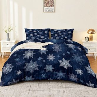 Generic Bettw&auml;sche 260 x 220 cm Aesthetic Wendebettw&auml;sche Schneeflocken, Traumhafter Nachthimmel Mikrofaser Bedruckte Bettbezug Set 3 teilig 2 Kissenbezug 80x