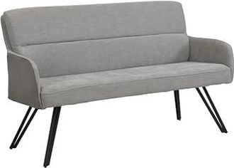 Byliving Bank Tino/Webstoff und Mikrofaser Bezug und Gestell in schwarz/Aufgedoppelter Rücken/Küchenbank, Sitzbank, Esszimmerbank/B 140 x H 94 x T 67 cm (Hellg