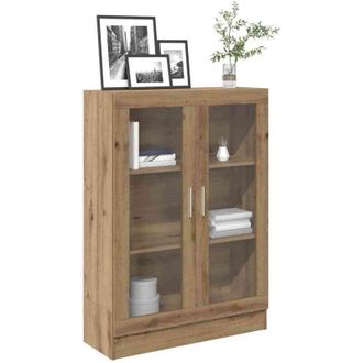 vidaXL Vidaxl - Biblioth&egrave;que ch&ecirc;ne artisanal 82,5x30,5x115 cm - Bois ding&eacute;nierie r&eacute;sistant &agrave; lhumidit&eacute; - 3 compartiments avec portes vitr&eacute;es