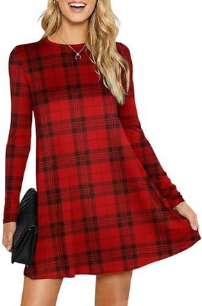 Re Tech UK Robe Patineuse - pour Femme - Jersey - Longueur midi/Manches Longues - Carreaux &eacute;cossais - M/L EU 40-42