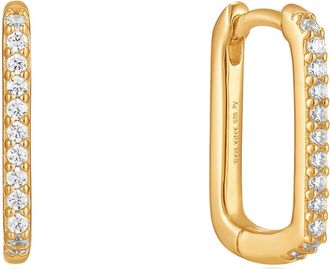 Ania Haie Damen Creolen GLAM ROCK Ohrringe aus 925 Sterling Silber 14k vergoldet, besetzt mit 24 Zirkonia, Größe: 14x10,7 mm, inkl. Geschenkverpackung