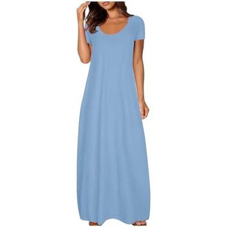 Generic Robe longue à manches courtes et encolure dégagée en tissu jersey doux et coupe ample pour un style dété sans effort, bleu, 3XL