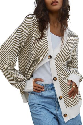 Dokotoo Strickjacken Damen Langarm V-Ausschnitt Streifen Strickjacke Herbst Elegant Kurz Strickpullover Knopfleiste Open Front Strick Pullover Cardigan Baumwo