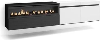 Skraut Home | TV-Schrank, Lowboard | f&uuml;r Wohnzimmer und Esszimmer | 200x45x35cm | F&uuml;r TV-Ger&auml;te bis zu 80 | Elektrokamin. Ma&szlig;e | H&auml;ngend | Moderner Stil | Wei&szlig; un