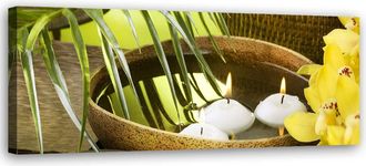 Feeby Wanddeko Zen Leinwandbild Kunstdruck Kerzen Gelb 120x40 cm