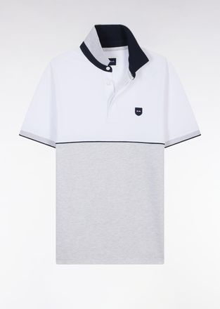 Eden Park Polo À Manches Courtes En Coton Stretch Bicolore Gris Coupe Ajustée