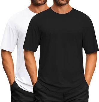 Generic Chemise unie pour homme 2026 en coton - T-shirt d&eacute;t&eacute; d&eacute;contract&eacute; &agrave; col rond et manches courtes - T-shirt classique basique 2 pi&egrave;ces pour int&eacute;rieur et 