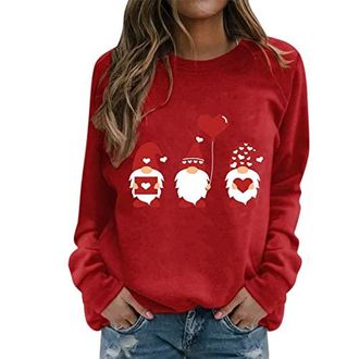 Generic 2026 Sweat-shirt &agrave; col rond pour femme avec imprim&eacute; coeur et manches longues pour la Saint-Valentin, Rouge, S
