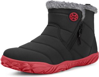 Eagsouni Barfußschuhe Herren Damen Gefüttert Winterschuhe Warm Winterstiefel Winter Boots, Schwarz Rot, 37 EU