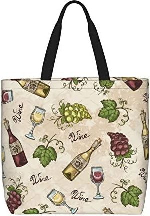 Generic Sac De Courses Raisins Et Vin Sac De Shopping Avec Poign&eacute;es R&eacute;utilisable Sacs &Agrave; Main, Pour Shopping, Burea, Filles, Femmes