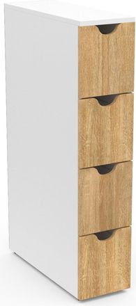 IDMarket Aufbewahrungseinheit mit 4 Schubladen, Wilo, auf Rollen, s&auml;ule, platzsparend, wei&szlig; und Buche