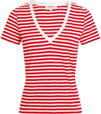 Morgan Damen 241-dina Kurzärmelige T-Shirts, Off White/Rot, Large