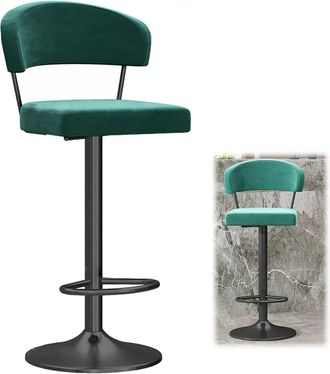 Generic H&ouml;henverstellbare Barhocker, drehbare hohe K&uuml;chen- und Esszimmerst&uuml;hle mit R&uuml;ckenlehne, Samt-Hocker, geeignet f&uuml;r K&uuml;cheninseln