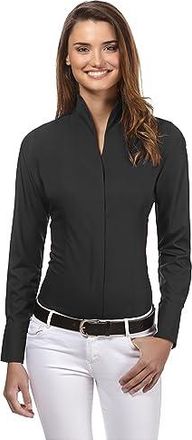 Vincenzo Boretti Chemisier Femme, légèrement cintré, Tissu Infroissable et Respirant - agréable à Porter, 100% Coton, col Calice, Manches Longues, uni Noir 38