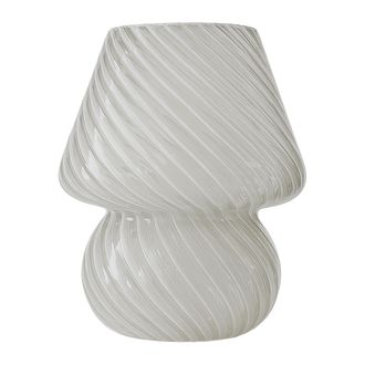 Relaxdays Tischlampe, Pilz Design, Glas, E27, batteriebetriebene Nachttischlampe, HxD: 24 x 16 cm, Touchfunktion, wei&szlig;