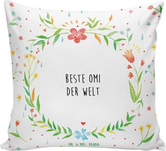 Mr. & Mrs. Panda Sitzkissen Omi - Geschenk, Geburtstag, Oma, Kopfkissen 40x40, Omma, Dekokissen 40x40, Sofakissen, Enkelin, Couchkissen