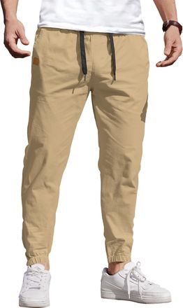Coofandy Hosen Herren Cargohose Jogginghose Baumwolle Elastischer Bund Casual Sweatpants Freizeithose mit Gummizug Schlupfhose mit Taschen Khaki XXL