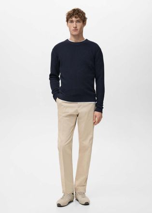 Mango Pull coton maille fine c&ocirc;tel&eacute;e bleu marine fonc&eacute; - Homme - XXL - MANGO MAN