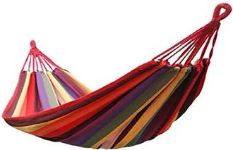 Generic Hamac en toile 280 x 80 cm avec sac de transport - Rouge ou bleu - Comprend 2 cordes de fixation - L&eacute;ger et compact