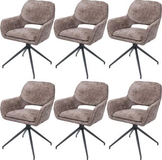 Mendler 6er-Set Esszimmerstuhl HWC-N74, Küchenstuhl, drehbar Auto-Return, Stoff Chenille (490g/m²) Öko-Tex - braun