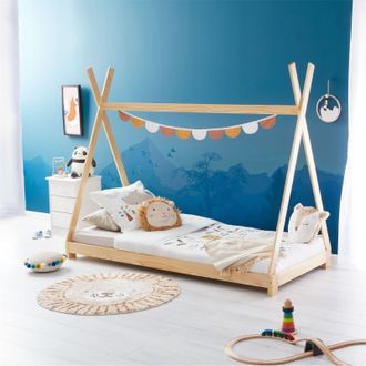 IDIMEX Tipi Bett ELIN aus massiver Kiefer in 90 x 200, Kinder Hausbett mit Dach, modernes Indianer Spielbett f&uuml;r Kinder, Natur lackiert