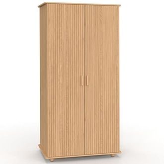 IDMarket Armoire 2 Portes Juliette Effet Lattes tasseau Bois Coloris ch&ecirc;ne penderie 80 cm avec &eacute;tag&egrave;res Rangement Maxi capacit&eacute;