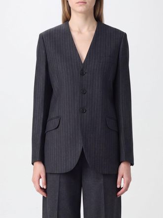 Jil Sander Blazer droit en laine &agrave; fines rayures bleu marine