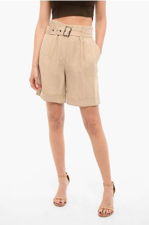 Woolrich Linen-Blend Shorts With Pleats And Belt size Xl