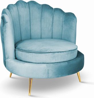 MG Design Samt Muschelsessel in Blau - Moderner Cocktailsessel mit goldenen Beinen, gepolsterter R&uuml;ckenlehne und gro&szlig;em Sitz f&uuml;r Wohnzimmer oder Schlafzimmer