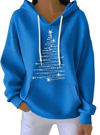 Generic Sweat à capuche de Noël 2025 pour femme - Joli Père Noël - Imprimé Père Noël - Ample - Décontracté - Manches longues - Pour entraînement, fête, cadeau