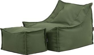 Icon Brand Alto Sitzsack Sessel mit Hocker, Khakigrün, Olefin Stoff für Drinnen und Draußen, Riesen Sitzsack mit Füllung, Bequemer Sessel, Garten, Terrasse, Loun