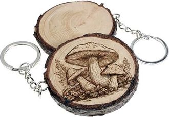 Generico Porte-clés en bois naturel avec cèpes, automne, forêt récolte, Bois de cèdre, Taille Unique