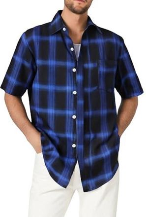 Generic Chemise &agrave; carreaux &agrave; manches courtes pour homme, chemise boutonn&eacute;e avec poche de poitrine, coupe d&eacute;contract&eacute;e, col standard, t-shirt de b&ucirc;cheron exten