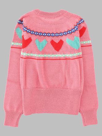 Marni Wool-Blend Knit with Intarsia Hearts Sweater - Pink