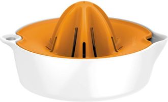 Fiskars Zitruspresse mit Behälter, Durchmesser: 11,9 cm, Kunststoff, Functional Form, Weiß/Orange, 1016125