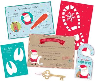 Generic Christmas Eve Set mit Santa Stop here Schild, Tischset f&uuml;r Weihnachtsmann, Nice List Zertifikat und Santa Footprint Schablonen