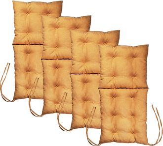 MG Design Stuhlkissen 4er Set 50 x 100 cm Sitzkissen gelb - Gartenstühle Sitzauflagen aus Polsterstoff, mit weicher Füllung, mit Schnüren zum Binden - Niedrigle