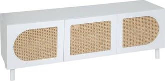 Atmosphera Atmosphera - Meuble TV Cabras Blanc et Rotin, 140 x 41,7 x 50 cm, 3 Portes - Style Scandinave pour Salon, Buffet Bas