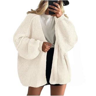 Generic Cardigan surdimensionn&eacute; en tricot &eacute;pais ouvert sur le devant pour femme, d&eacute;contract&eacute; &agrave; manches longues lanternes, manteaux dautomne tendance, blanc, X