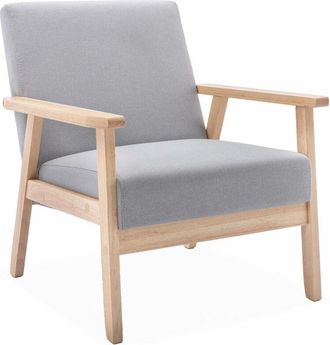 Sweeek Sweeek - Skandinavischer Sessel aus Hevea-Holz mit Stoffbezug, Polyester, Hellgrau