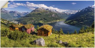 Artland ARTland Wanddeko Wandtattoo selbstklebende Vinylfolie 60x30 cm Natur Berge See Sommer Aussicht Rakssetra Fjord Norwegen Reise U5HV