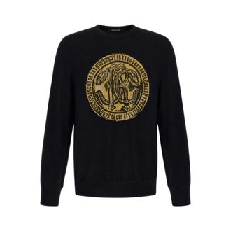 Roberto Cavalli Homme, Pulls, Noir, Taille: M SweaT-shirt noir avec logo RC Fabriqué en Italie