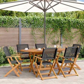 vidaXL Vidaxl - Chaises de jardin pliantes lot de 6 noir poly rotin bois massif